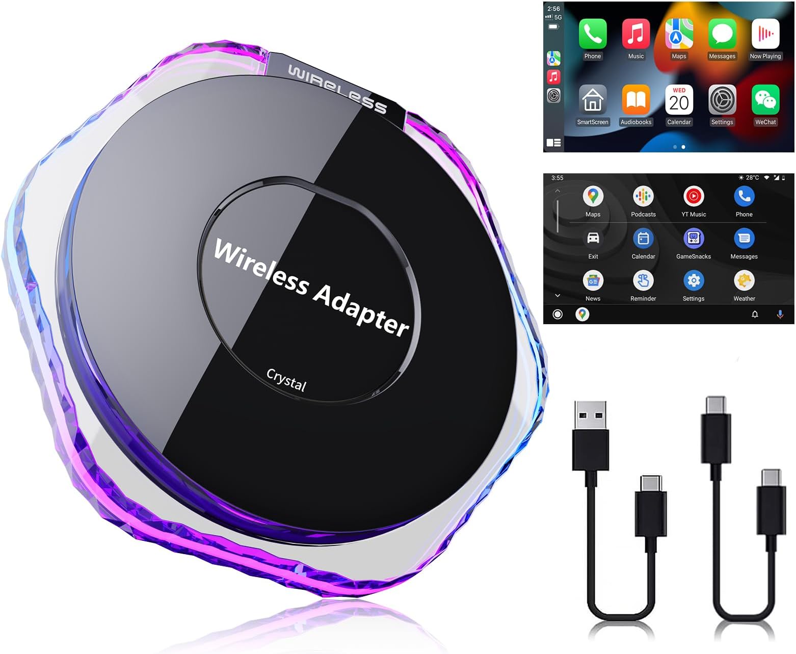 Amazon.com: Wireless Carplay Adapter, 2 in 1 Wireless Carplay&Android ...