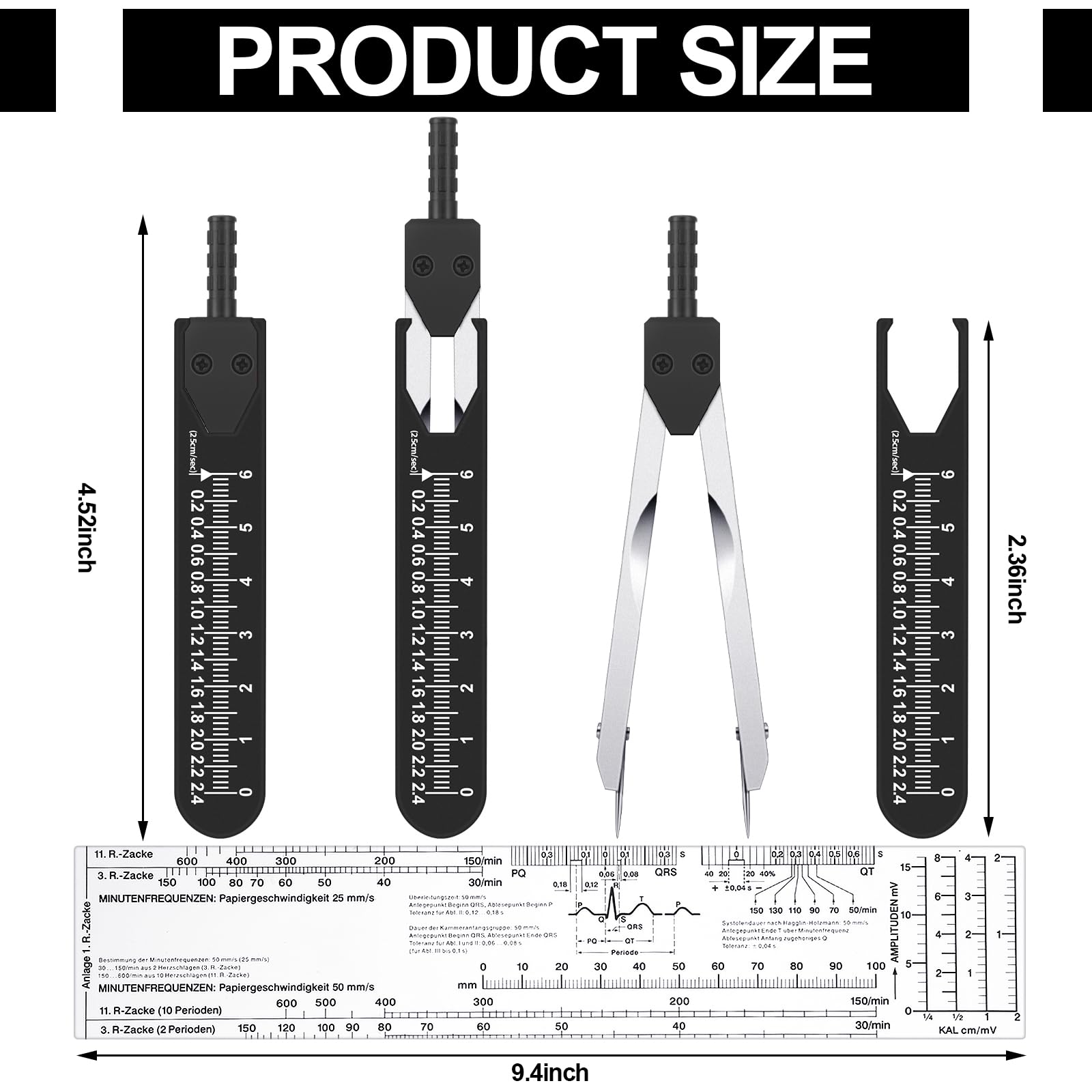 Snapklik.com : Tondiamo 2 Pack EKG Calipers EKG Ruler Card Combination ...