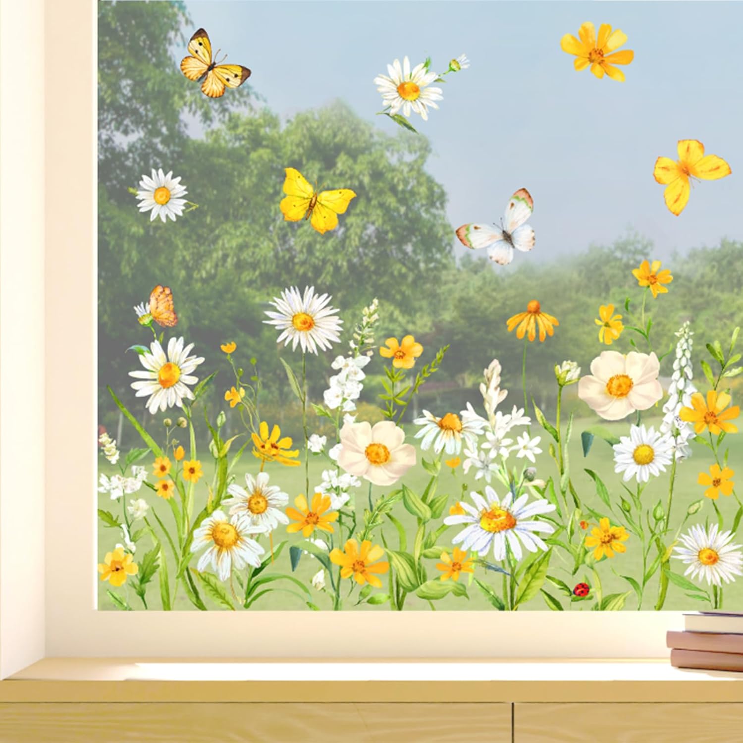 Amazon.com: Whaline 6 Sheet Daisy Window Clings Yellow White Flower ...