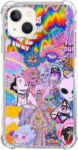 Amazon.com: Pvflefkr Hippie Aesthetic Indie Psychedelic Case Compatible with iPhone 15, Aliens ...