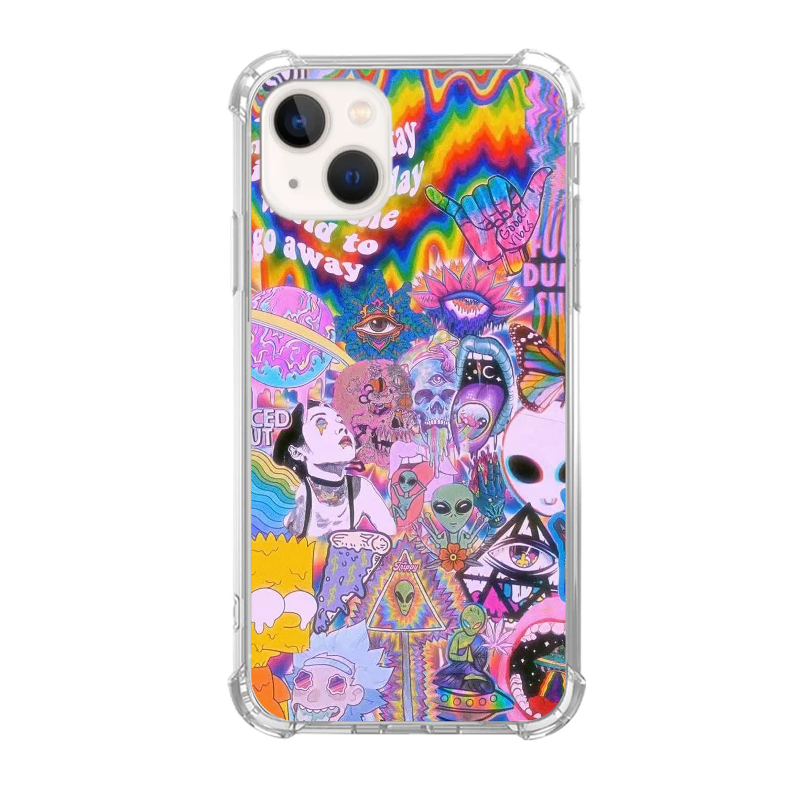 Amazon.com: Pvflefkr Hippie Aesthetic Indie Psychedelic Case Compatible with iPhone 15, Aliens ...
