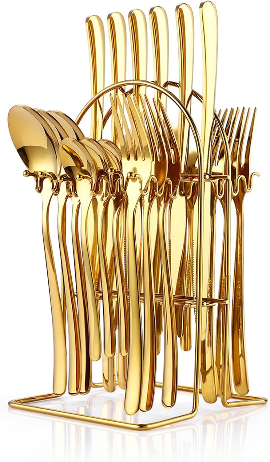 Amazon.com: 24 Pieces Flatware Set, Stainless Steel Cutlery Set with ...