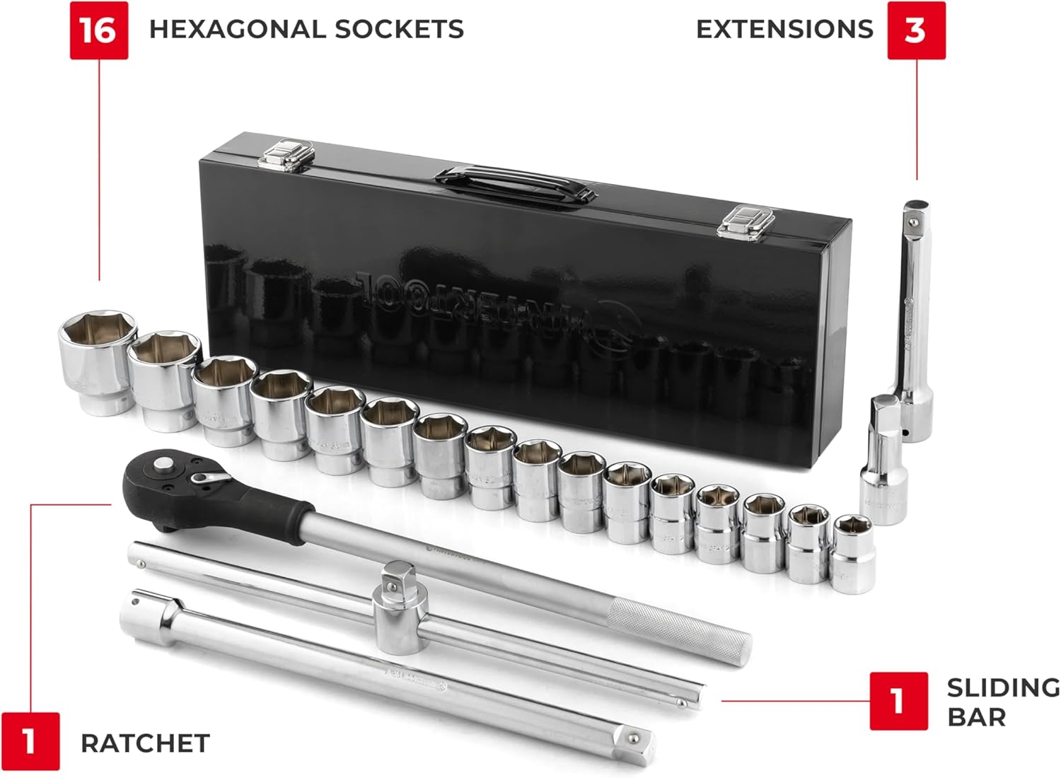INTERTOOL 3/4-inch Drive Metric Jumbo Socket Set, 19-50 mm, 21-Piece ...