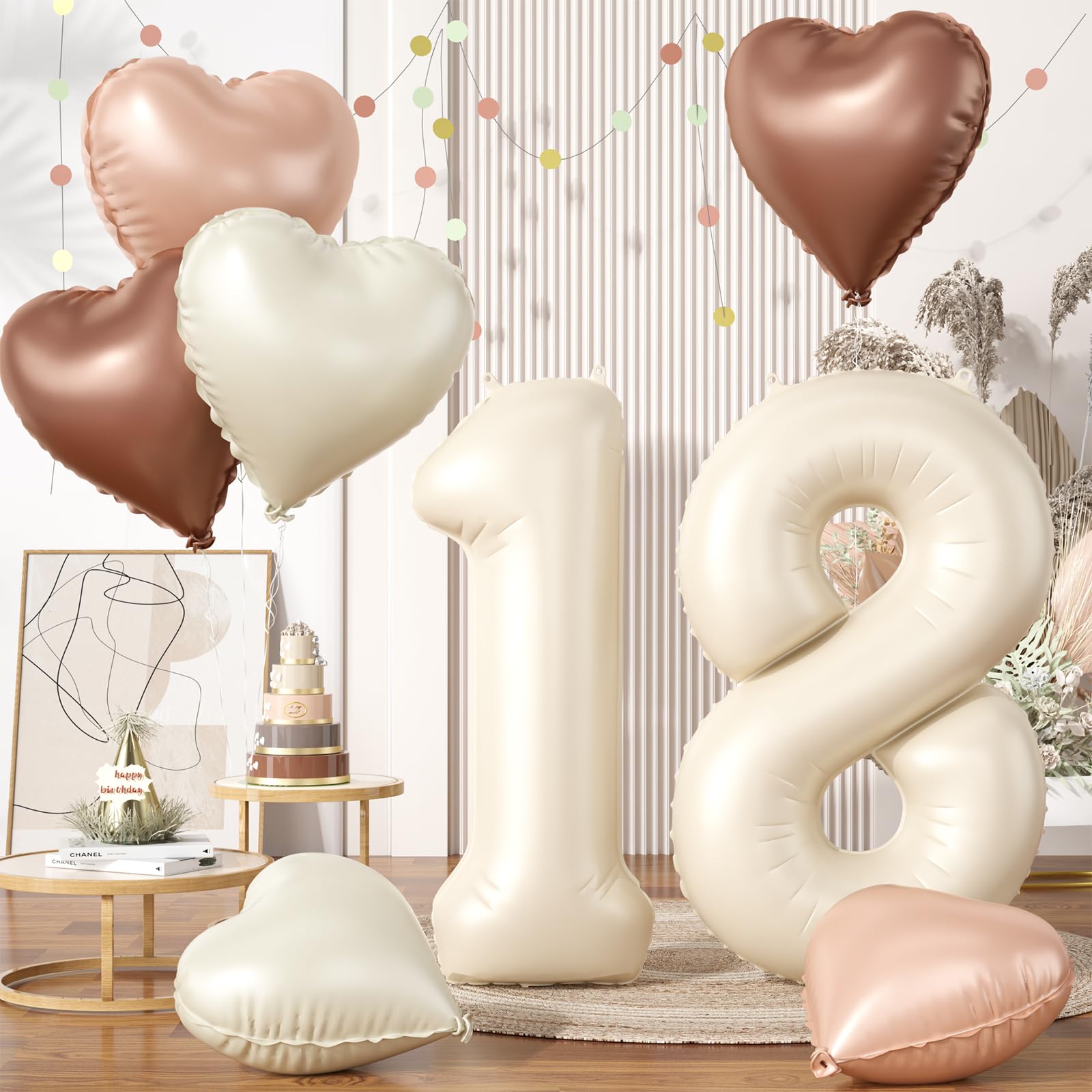 Amazon.com: Biapian 40 Inch Cream Number 18 Balloons, 8PCS Large Foil ...