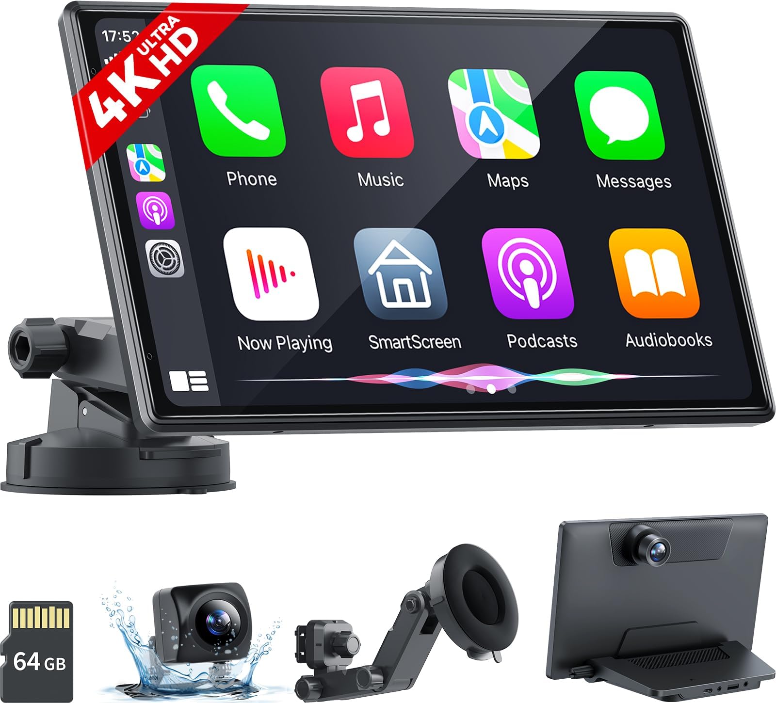 Amazon.com: 10.26" Portable Wireless Carplay Screen, 4K Mirror Dash Cam ...