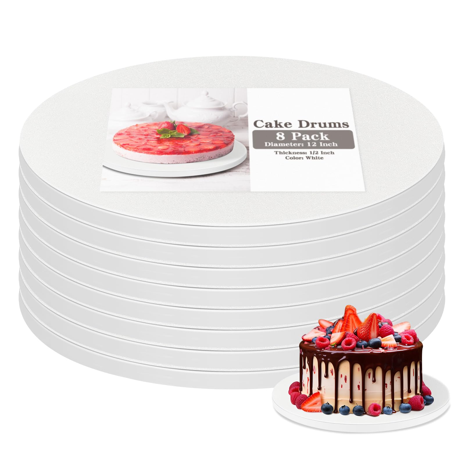 Snapklik.com : 8PCS Cake Boards 12 Inch Round 1/2" Thick Cake Drums ...