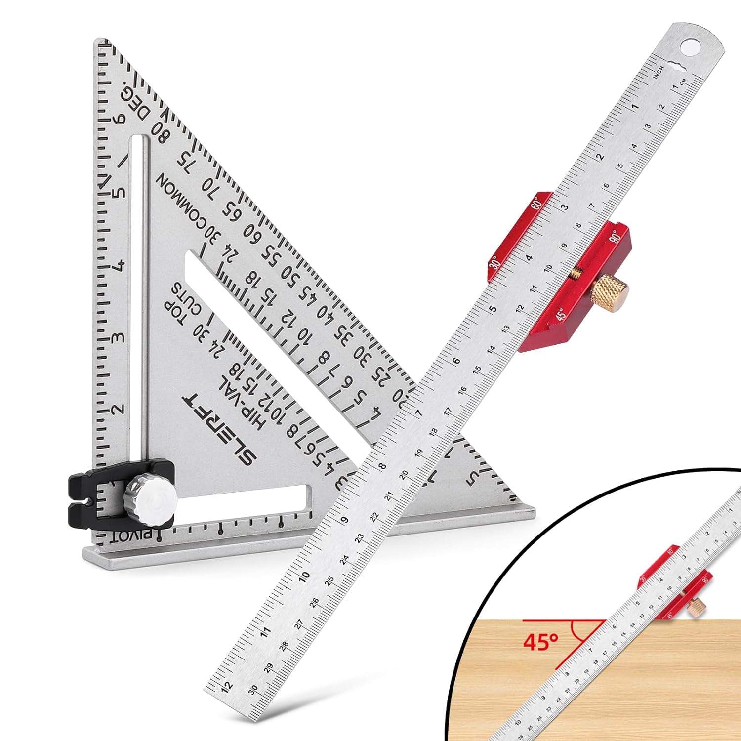 Amazon.com: SLERFT Aluminum Woodworking Ruler Set,7" Rafter Square with ...