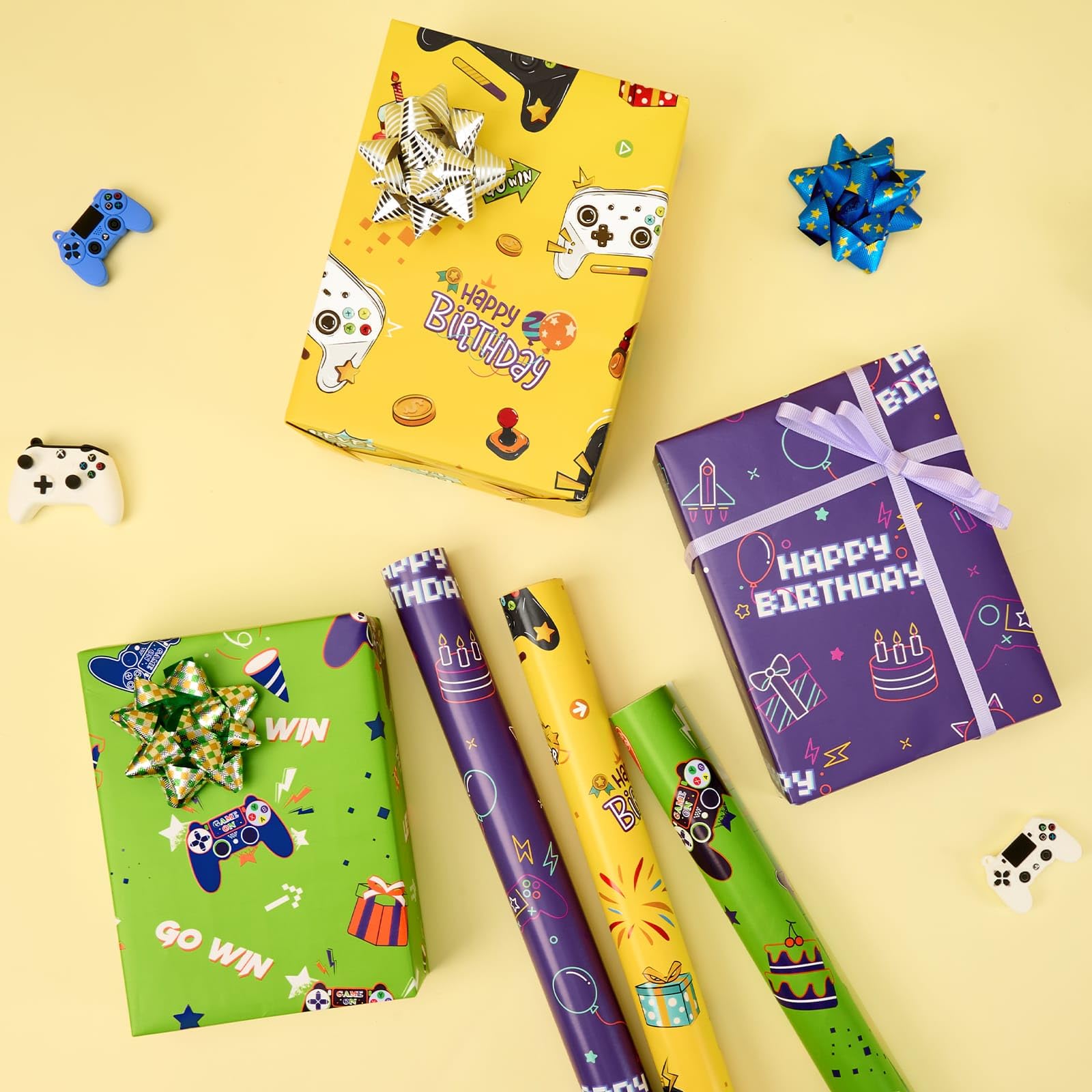 Snapklik.com : WERNNSAI Gaming Wrapping Paper Rolls - 3 Short Rolls 17 ...