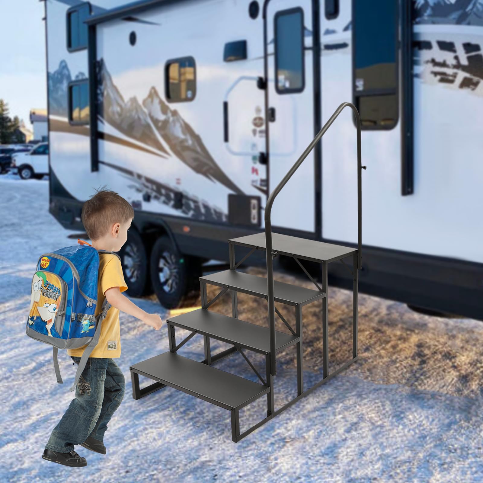 VINGLI Pool Ladder 4 Safety Steps Plastic Pool Stair Entry System With Handrails For In Ground Pool