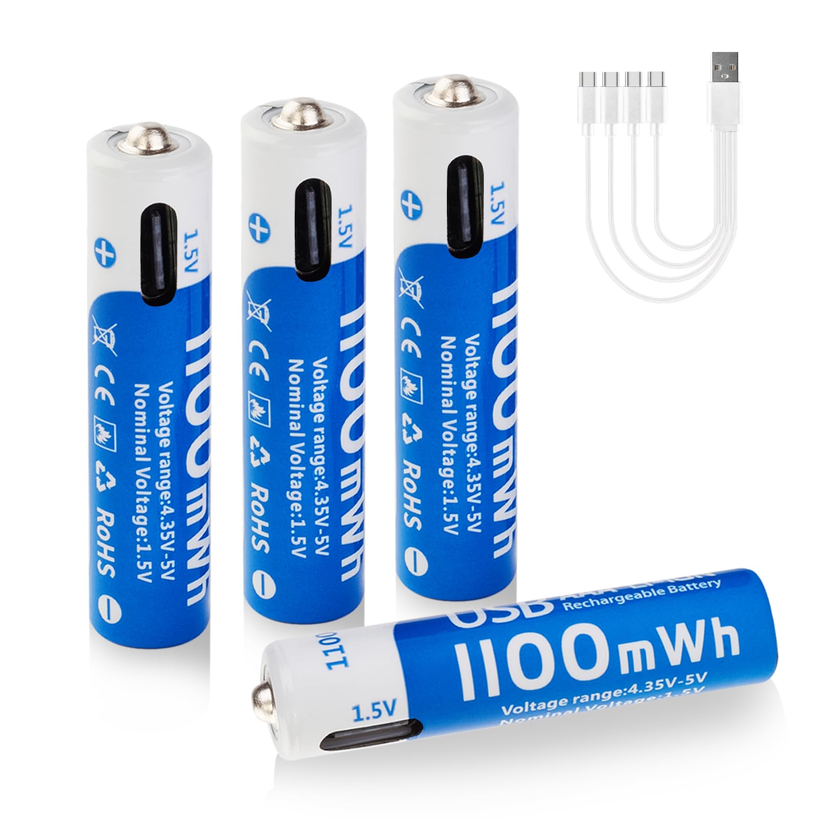 Amazon.com: insziii Rechargeable Lithium AAA Batteries 4 Pack, 1100mWh ...