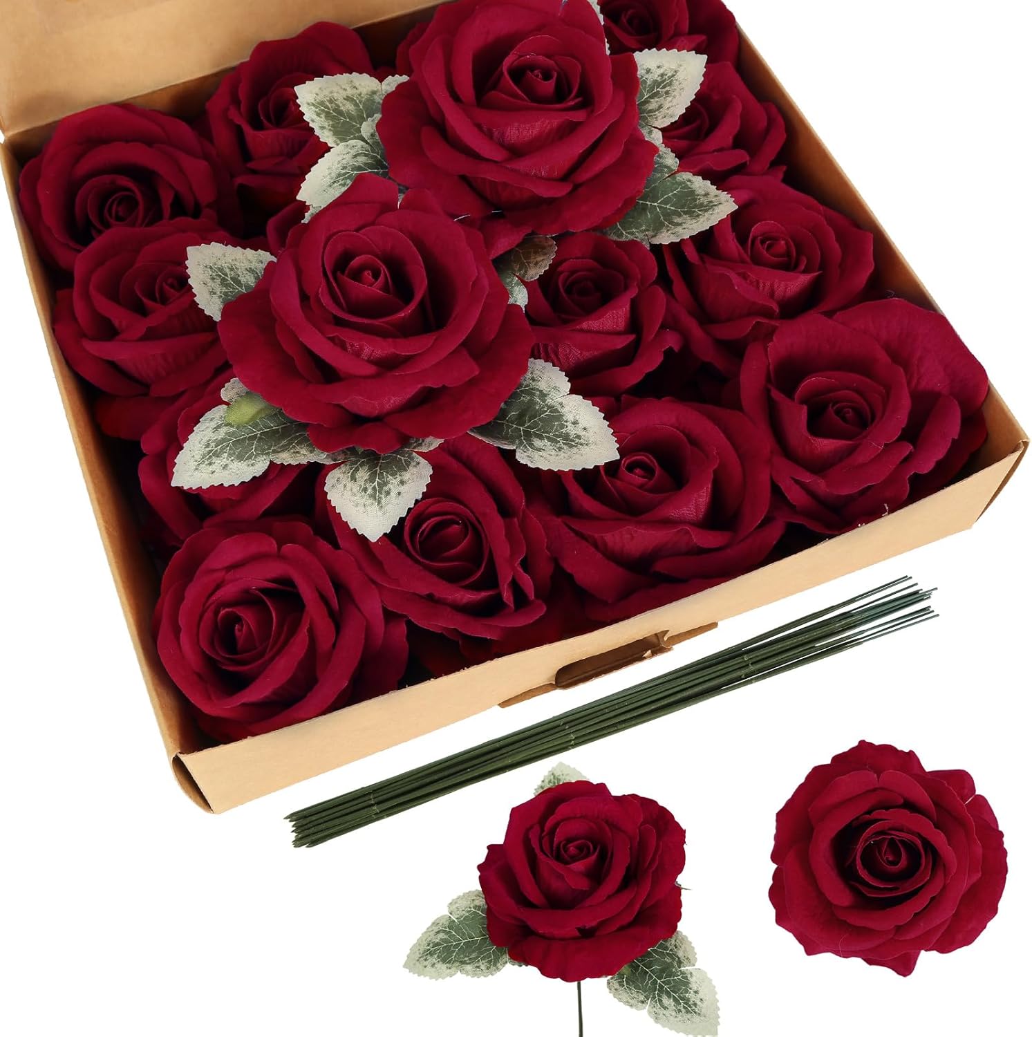 Amazon.com: IPOPU 16pcs Red Velvet Roses Artificial Flowers 3.93" Large ...