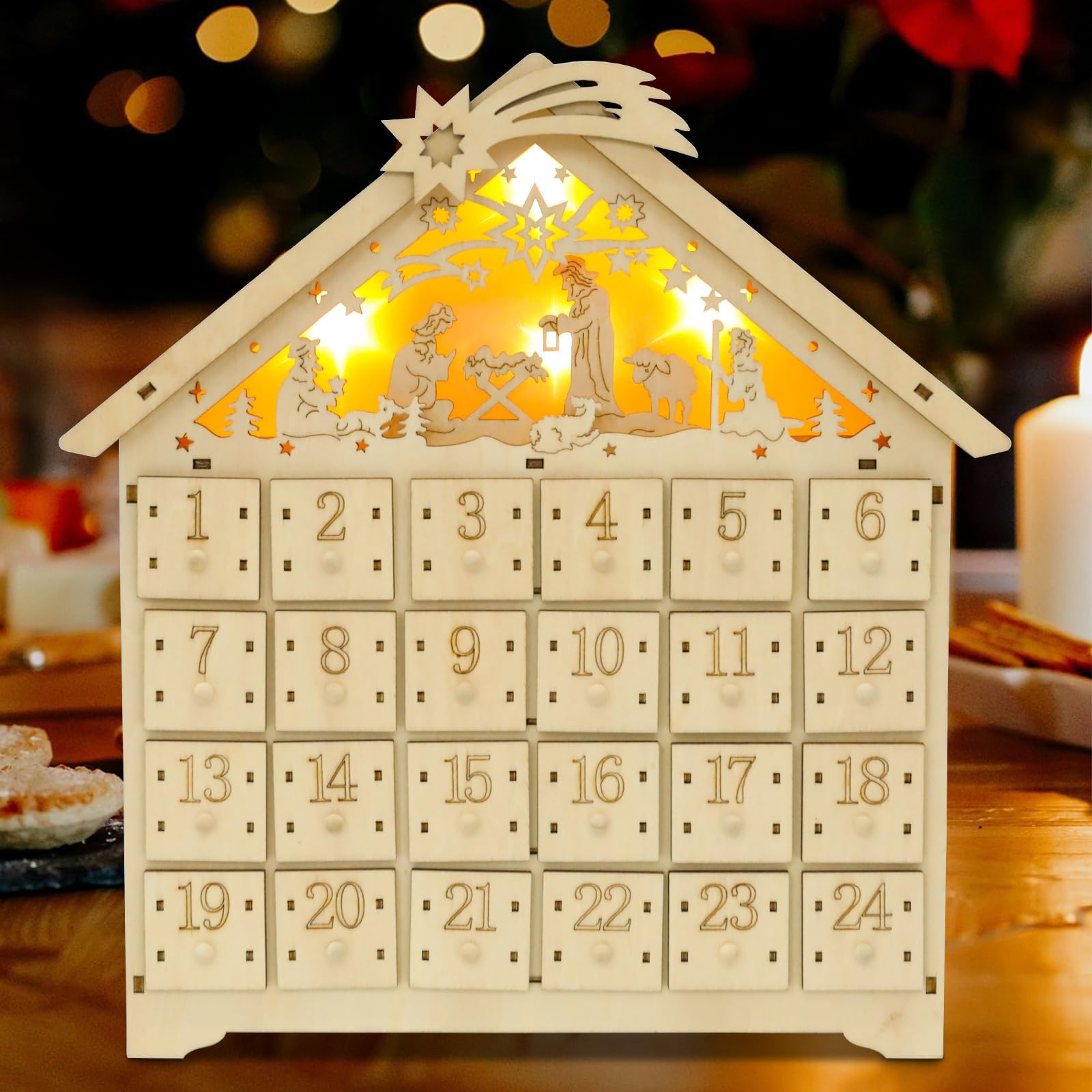 Amazon.com: SAND MINE Countdown to Christmas Wooden LED Lighted Advent ...