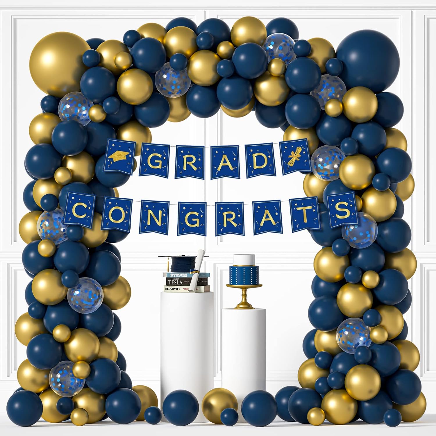 Amazon.com: Graduation Navy Blue Gold Balloon Arch Kit 2023 Blue Gold ...