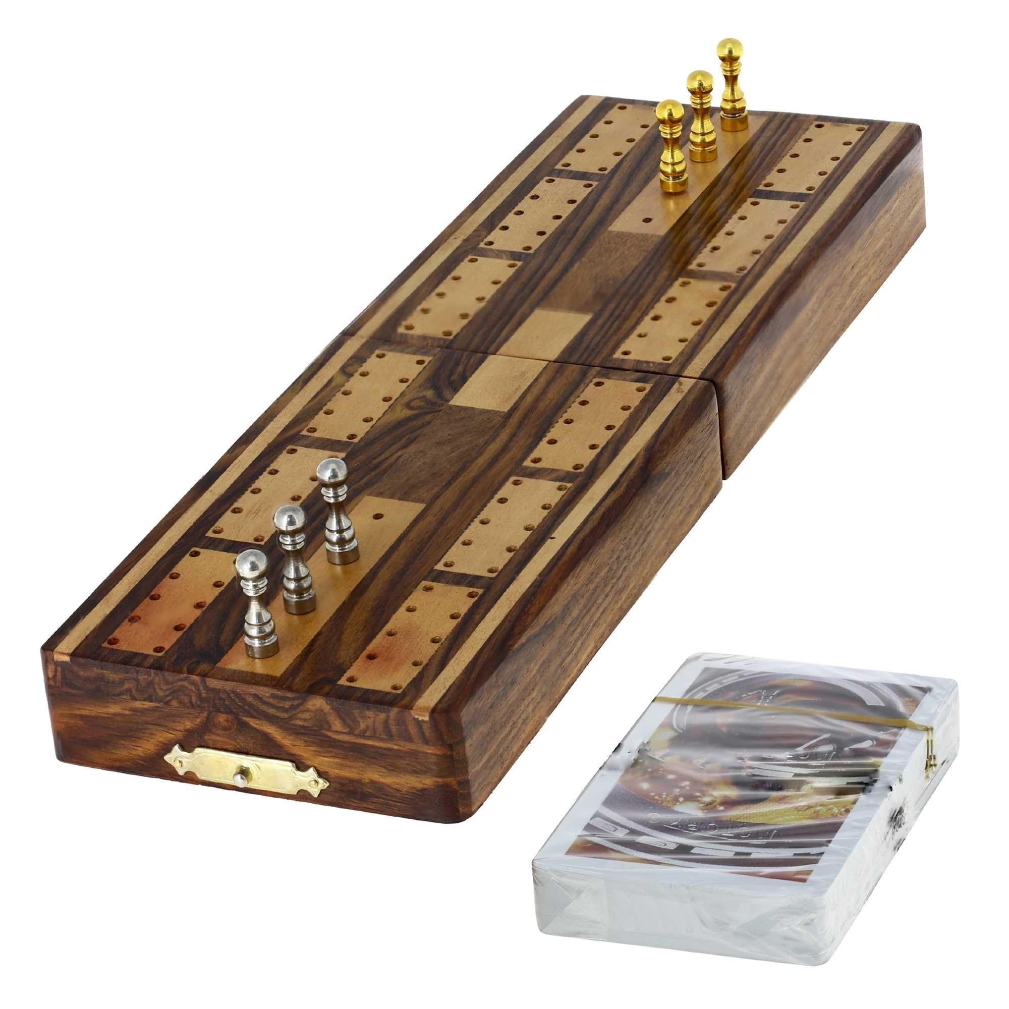 Ajuny Traditonal Wooden Cribbage Board Game with Metal Pegs and Playing ...