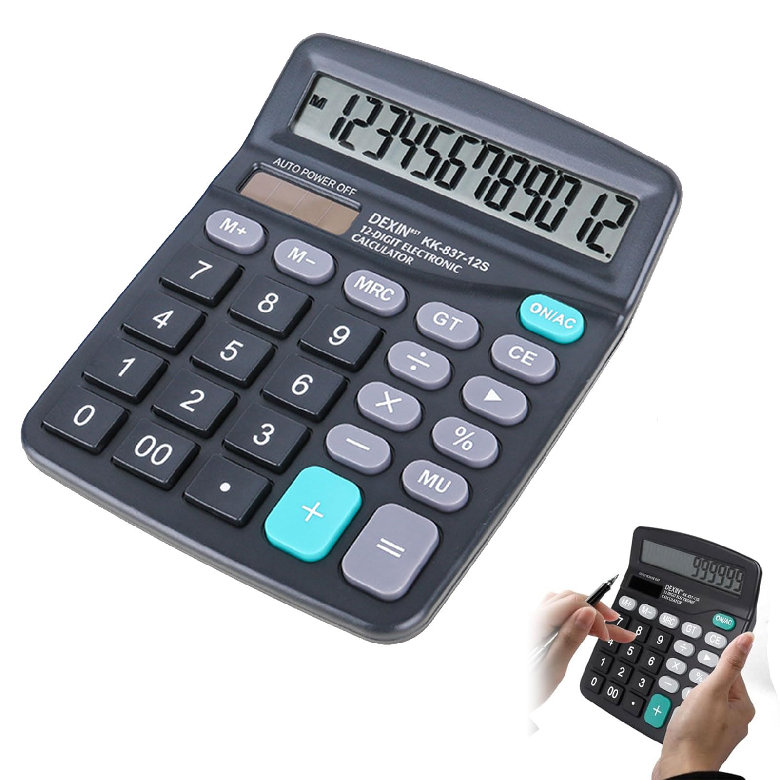 Calculatrice, Calculette de Bureau Solaire, Grand Boutons et Écran LCD à 12 Chiffres, à Piles et ...