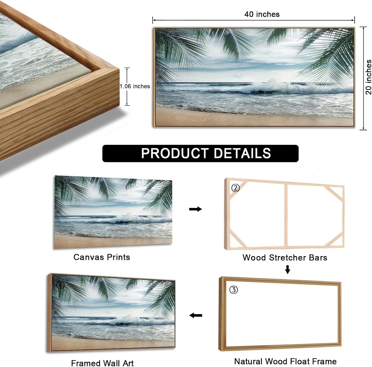 Arte de pared enmarcado de playa tropical, imágenes en lienzo con olas ...