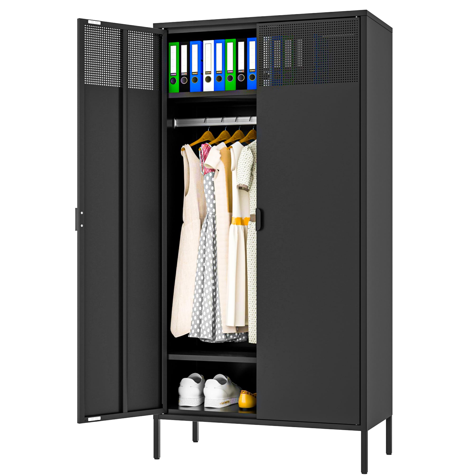 Amazon.com: Ustamio 71 Inches Black Metal Wardrobe Cabinet with Hanging ...