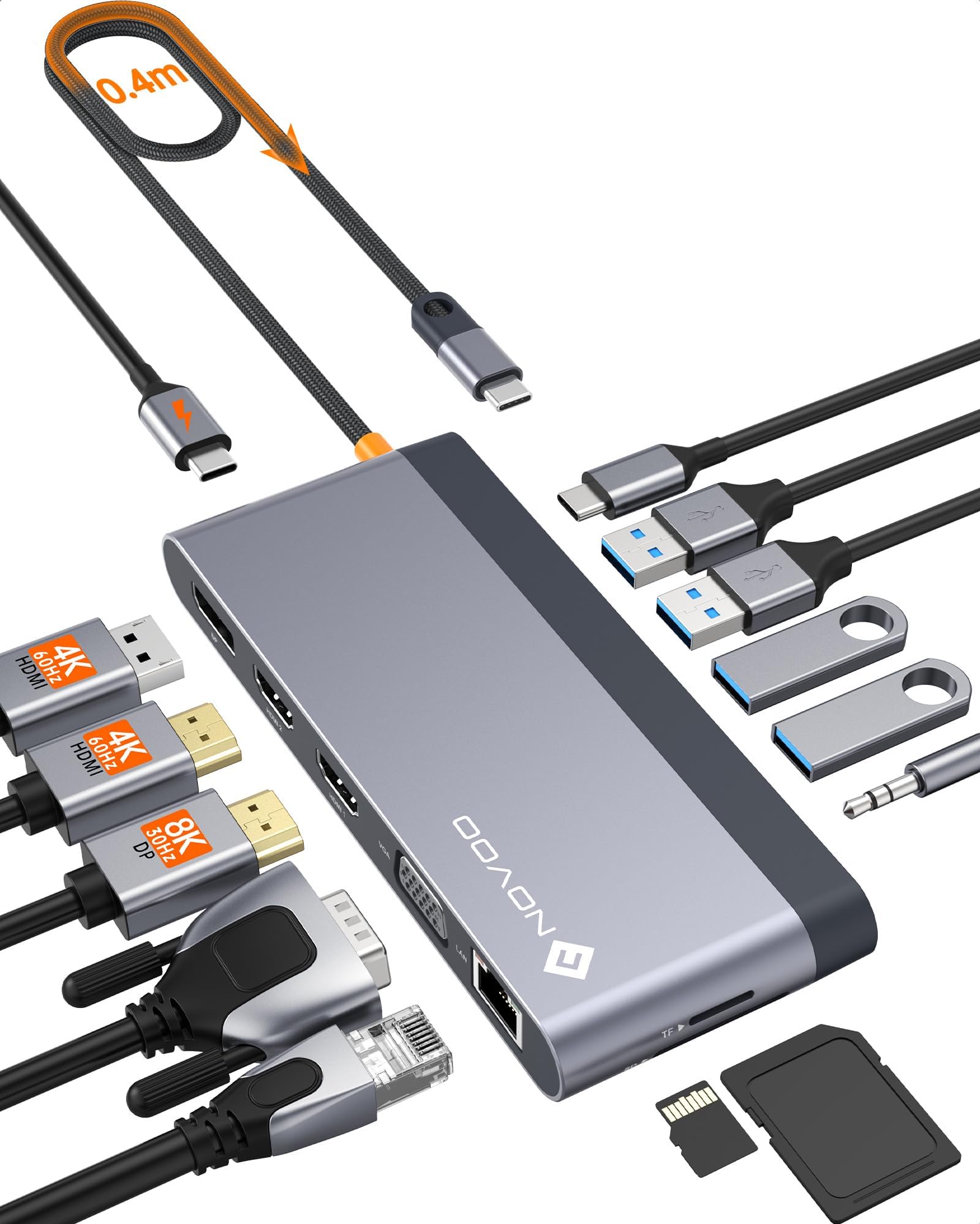 Amazon | Selore USB C ドッキングステーション hdmi 2つ type-c usb ハブ【14-in-1 3画面モード 2 HDMI＋VGA 】トリプルディスプレイ対応 ...