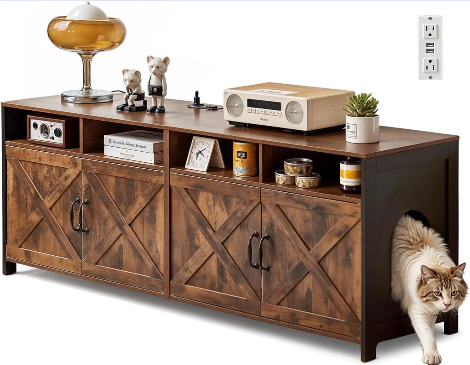 Amazon.com: JanflyHome Double Cat Litter Box Enclosure for 2 Cats, 63 ...