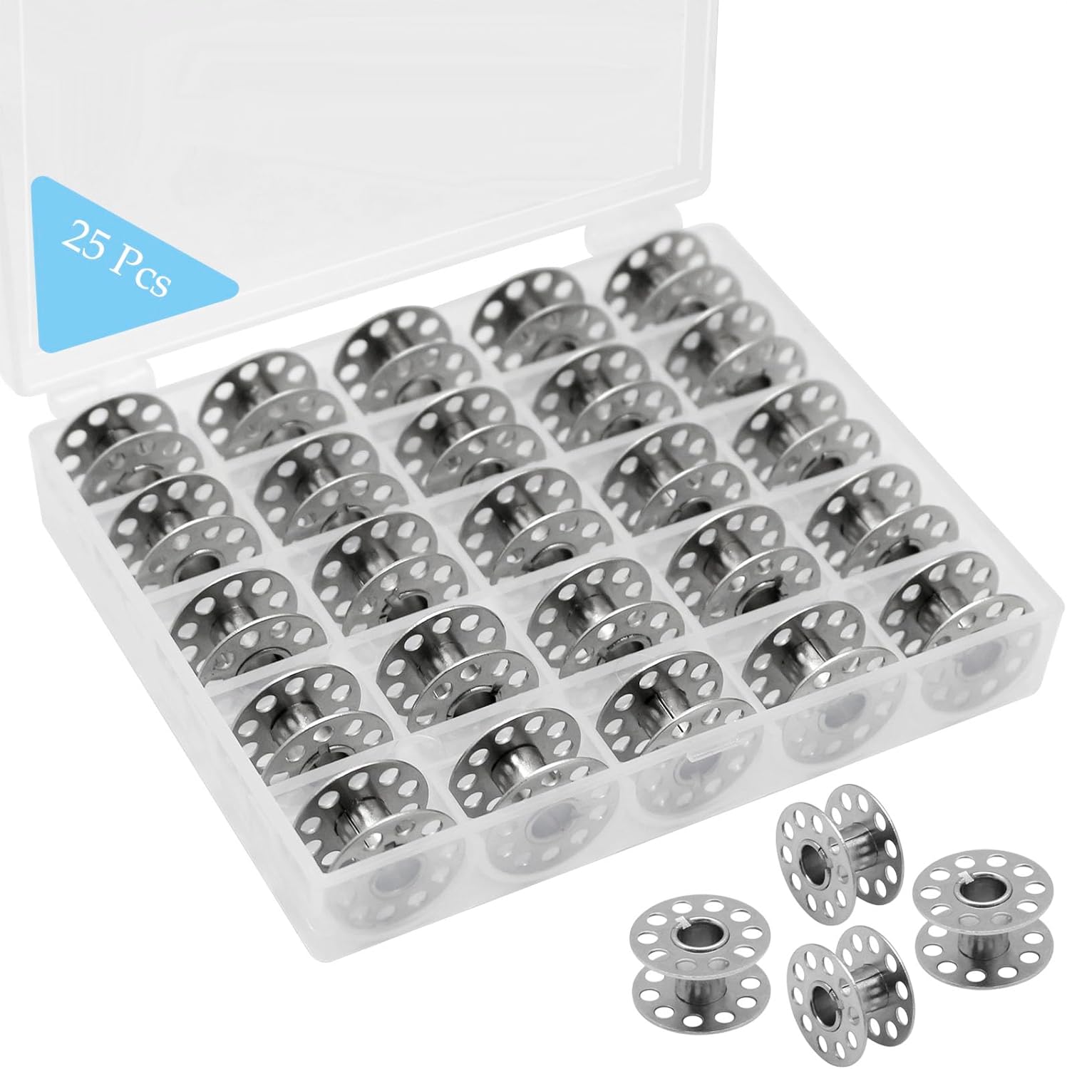 Amazon.com: YEQIN 25 Pcs Metal Bobbins for Sewing Machine with Storage ...