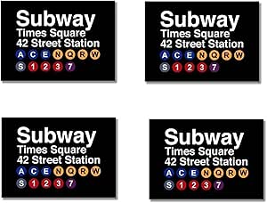 Amazon.com - Pack of 4-3'' Stickers - Subway Station Sign Times Square ...