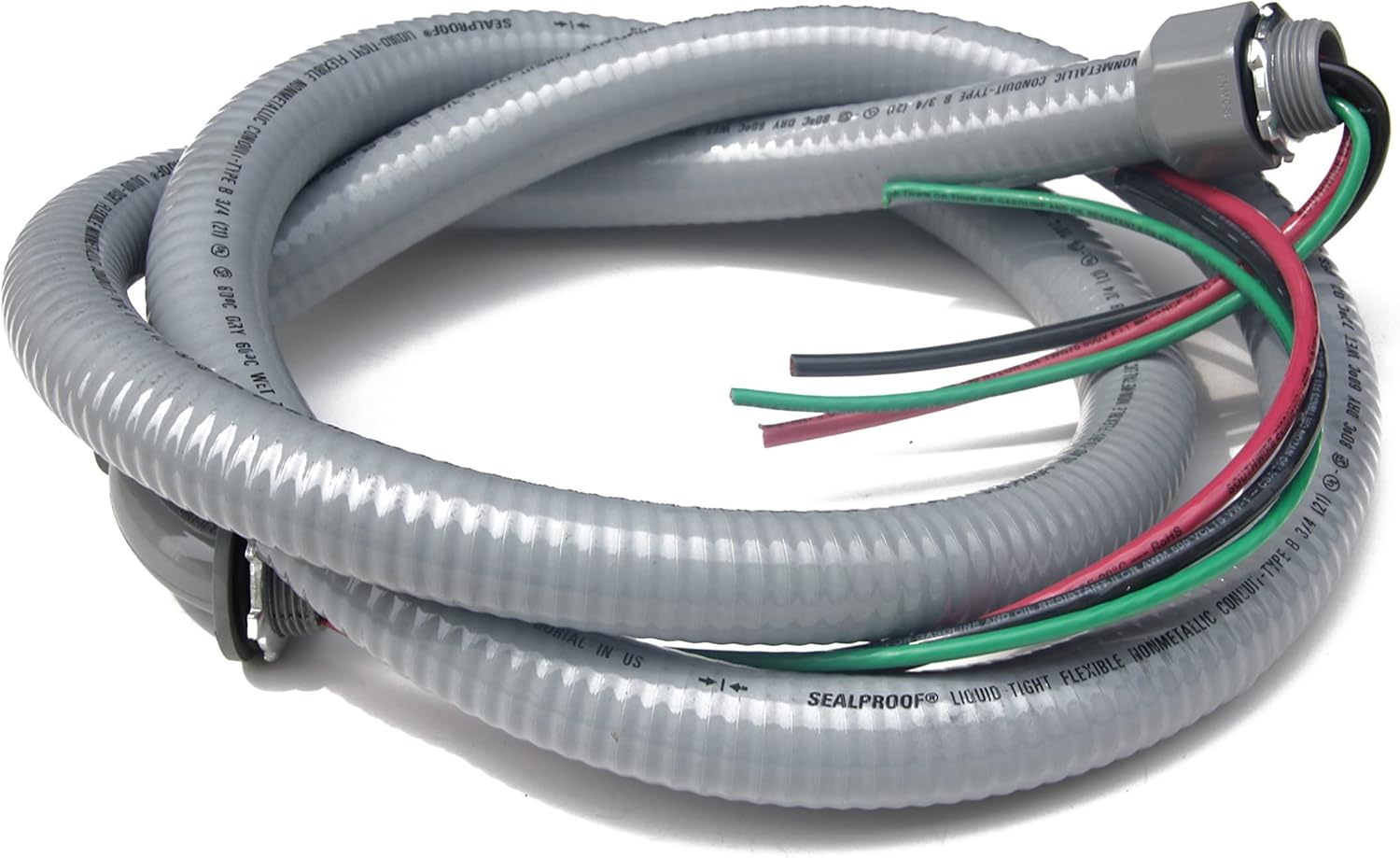 Sealproof Power Whip Assembly, 3/4-Inch x 6 Ft Nonmetallic Liquid Tight ...