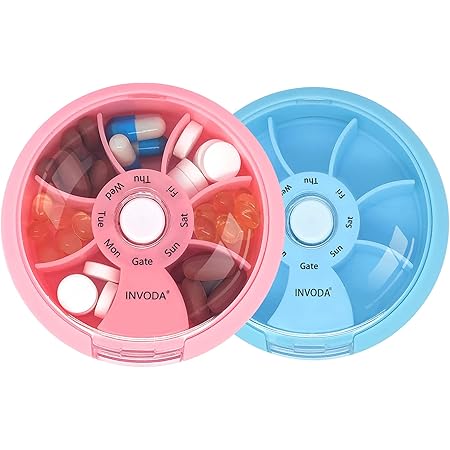 Amazon.com: Pill Case 2 Pack Travel Daily Pill Organizer Round Portable ...