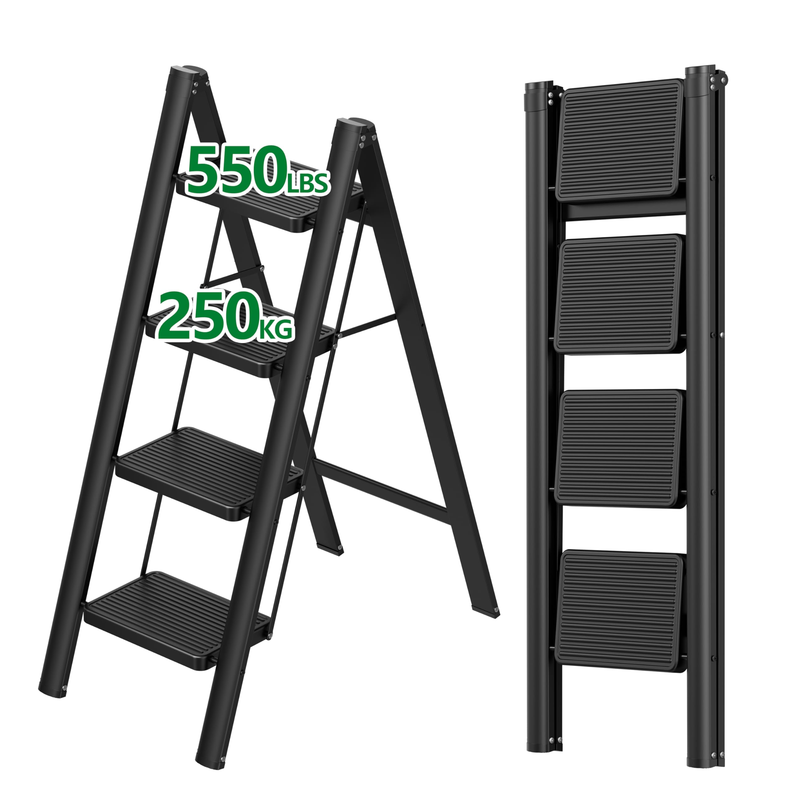 YOUTHCLUB Stainless Steel Folding 4 Step Ladder, Lightweight, Anti-Slip ...