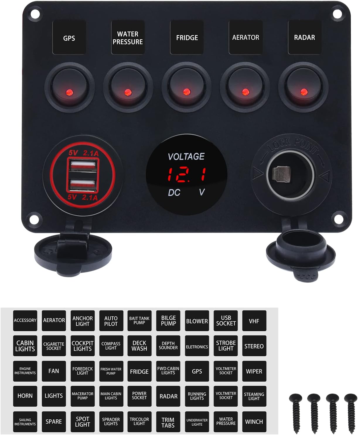 Boat 5 Gang Rocker Switch Panel for Car Rv Truck Marine Toggle Switches ...