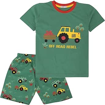 Amazon.com: Kids Girls Boys Pyjamas Tractor Contrast Top Bottom ...