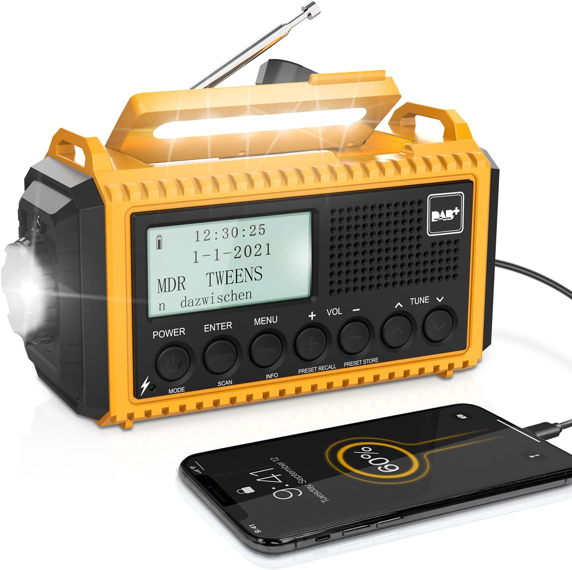 ROCAM Wind Up Solar Radio, DAB/FM Radio with 5000mAh Rechargeable Power ...