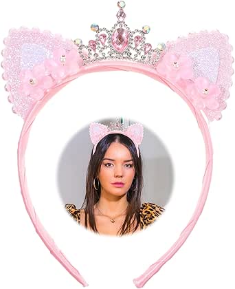 Amazon.com: Gsbnjuy Cat Ear Crown Headband Rhinestone Cat Ears Headband ...