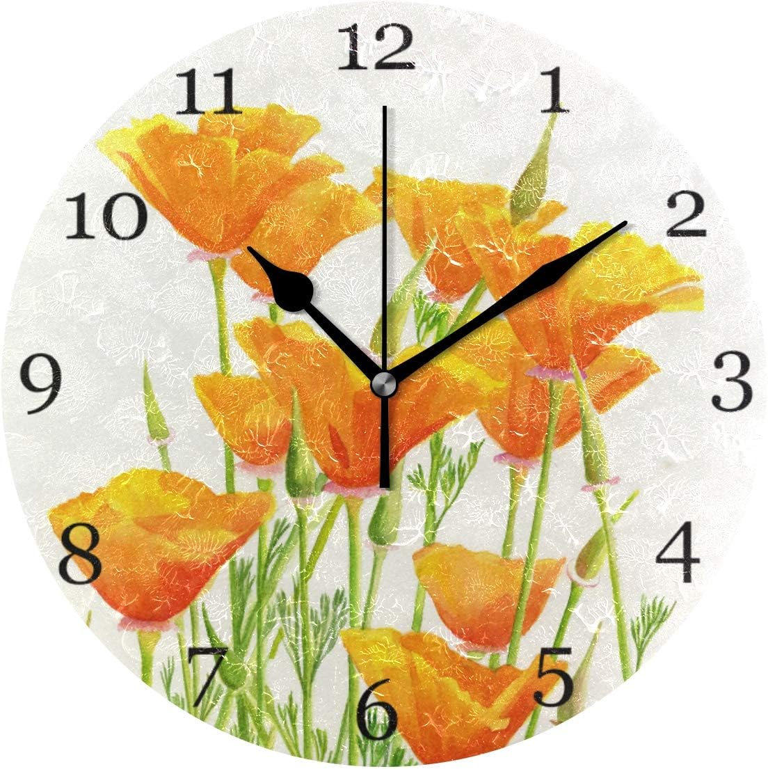Amazon.com: Watercolor California Poppy Wall Clock Silent Non Ticking ...