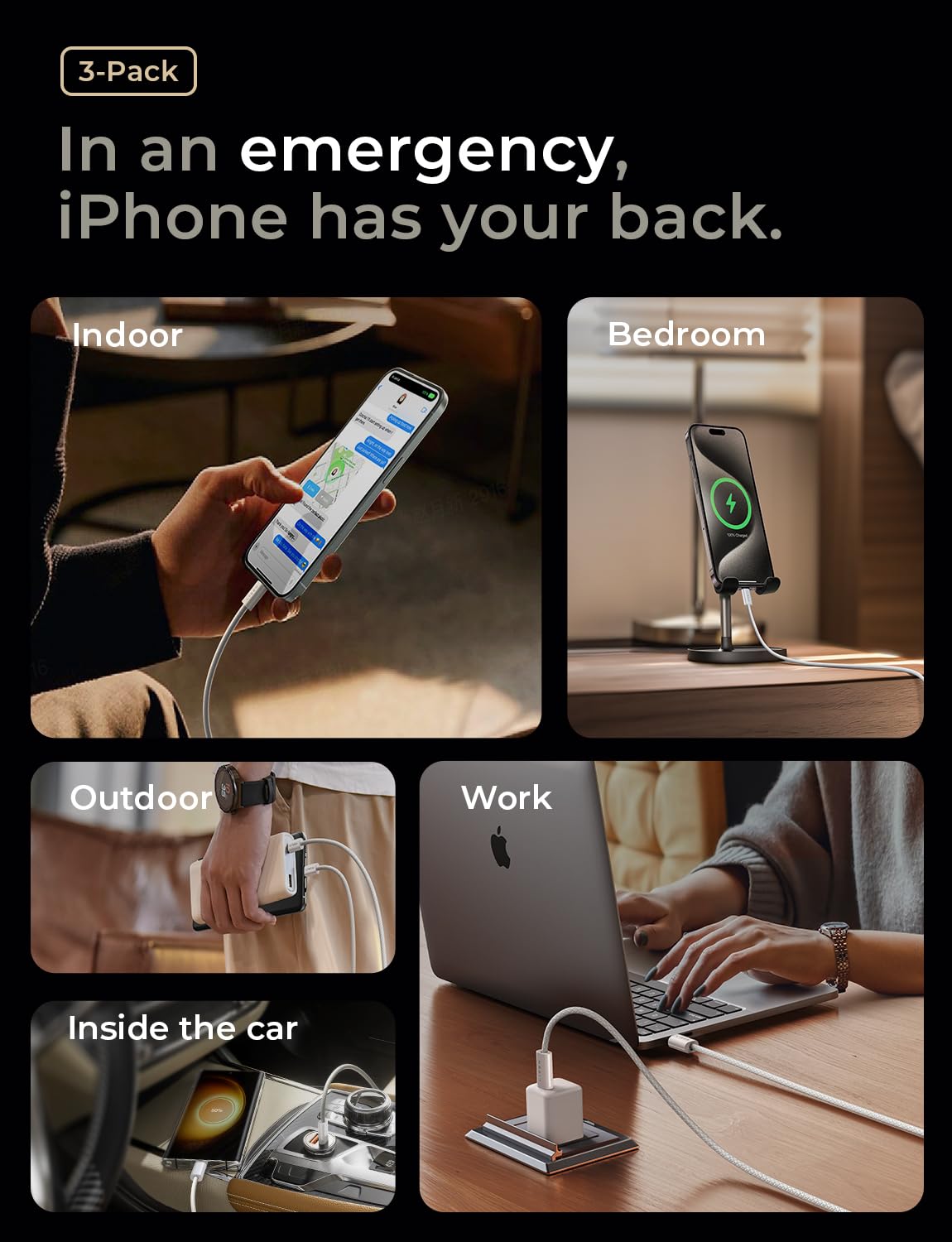 LISEN USB C to USB C Cable Charger for Certified 60W 3-Pack 3.3ft USBC ...