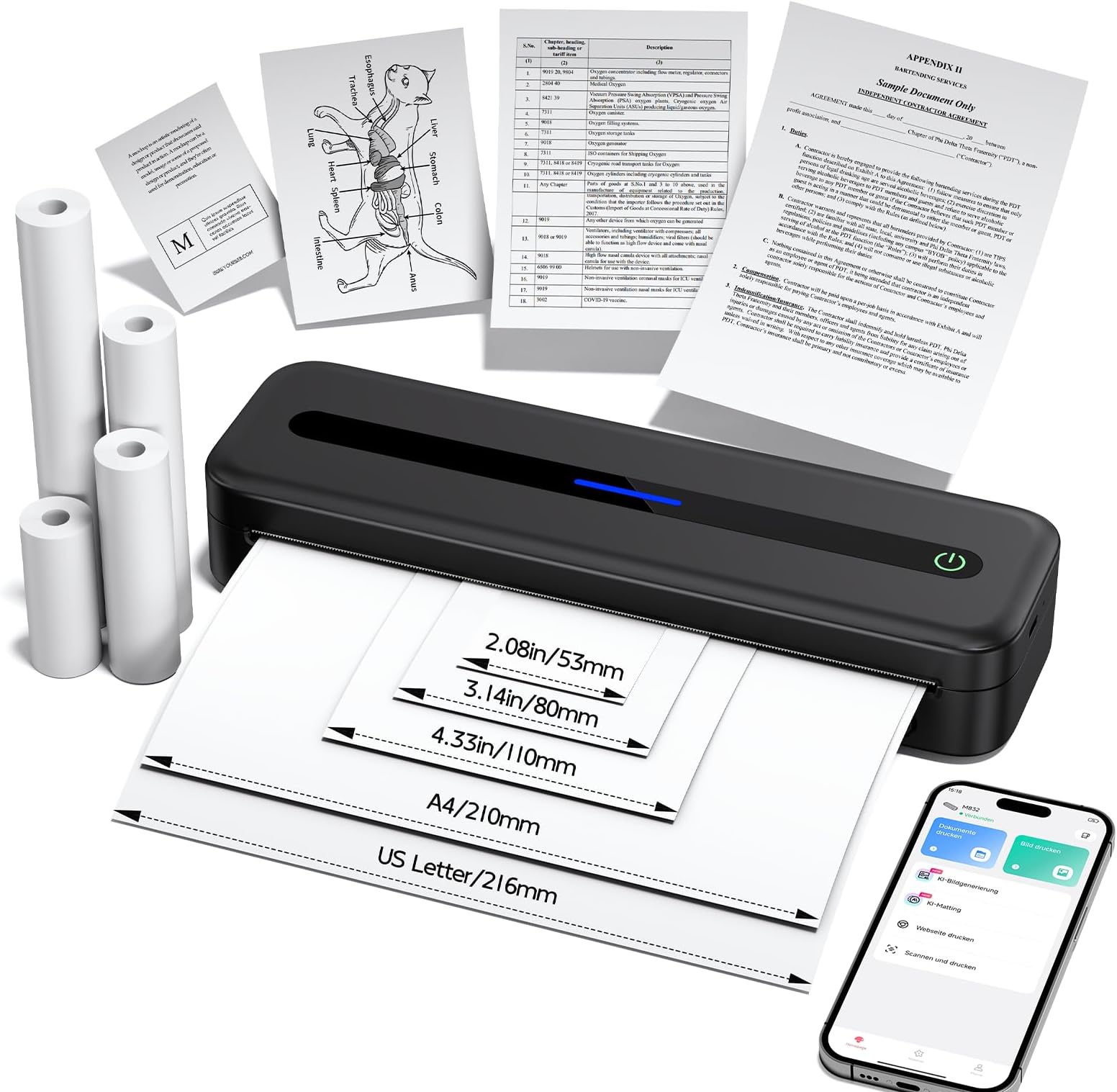 Omezizy Thermal Printer A4 - Bluetooth Portable Printer 300DPI, Mobile ...