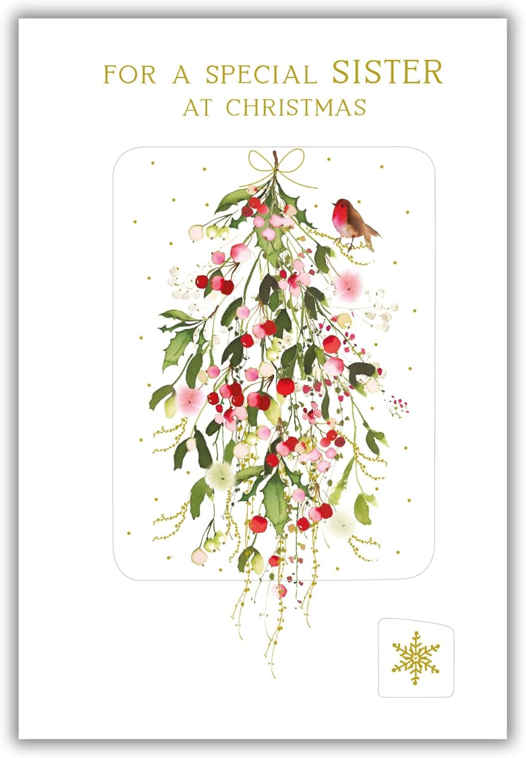 Nigel Quiney Christmas Card for Sister - Festive Robin & Berry Bouquet ...
