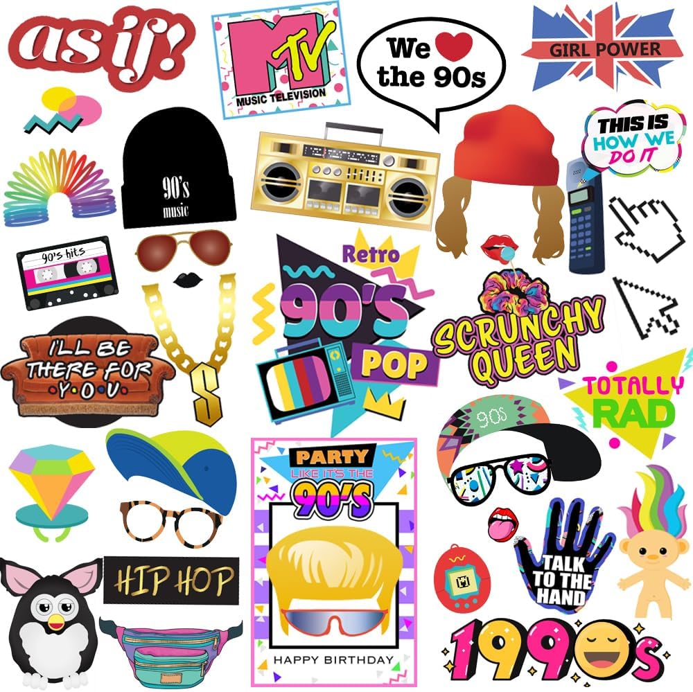 Amazon.com: 90s Photo Booth Props, 39pcs Hip Hop Photo Booth Props ...