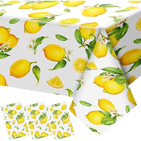 Amazon.com: 3 Pcs Lemon Tablecloth Indoor Outdoor Waterproof Rectangle ...