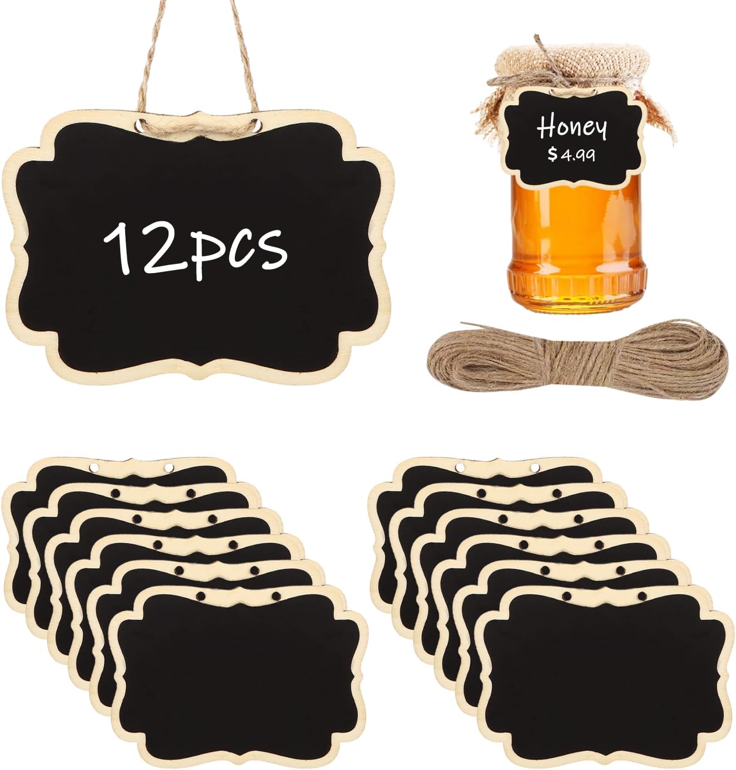 Amazon.com : 15 Pack Chalkboard Tags Hanging Mini Wooden Chalkboard ...