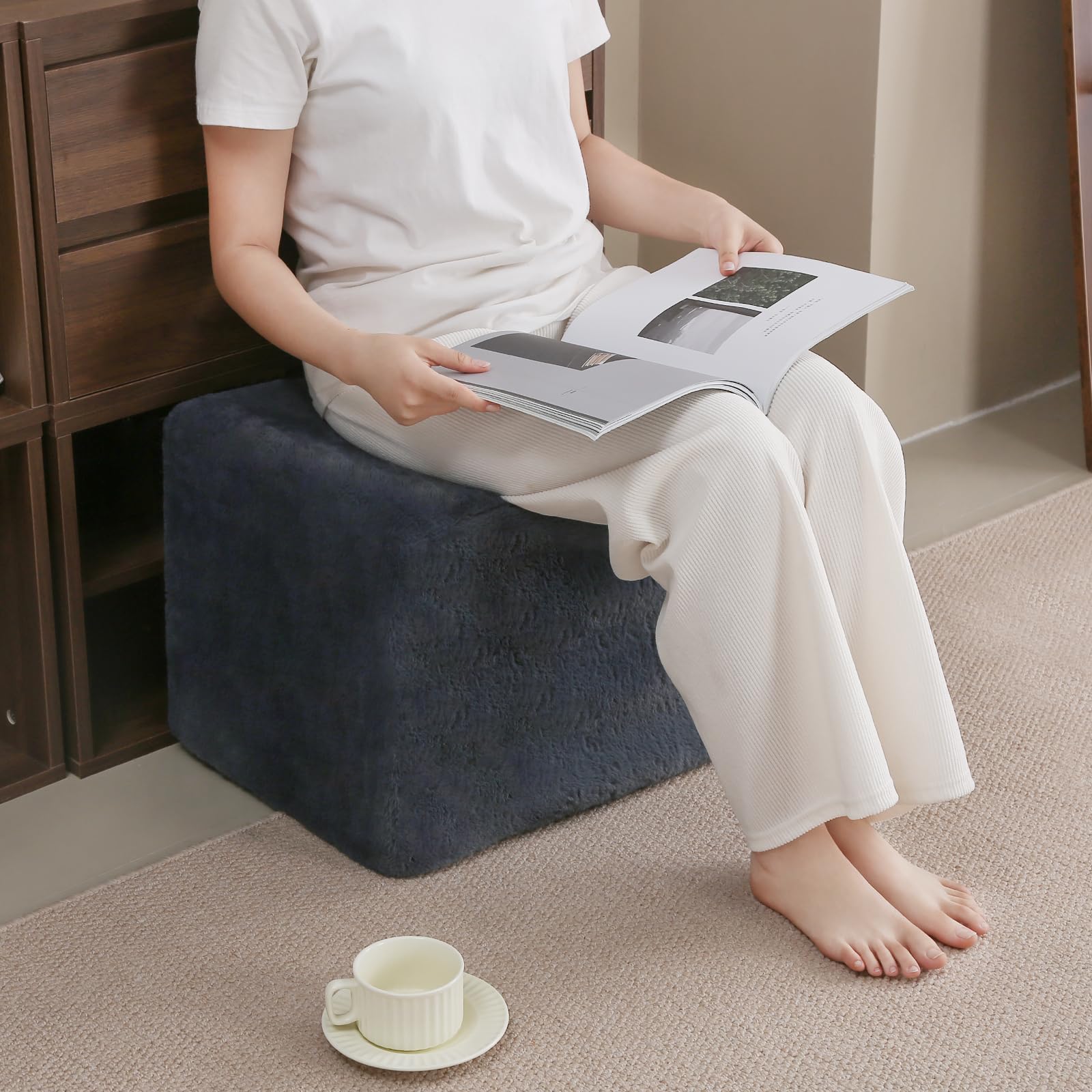 Amazon.com: Tiita Stuffed Pouf Ottoman, Square Foot Stool Fluffy Floor ...