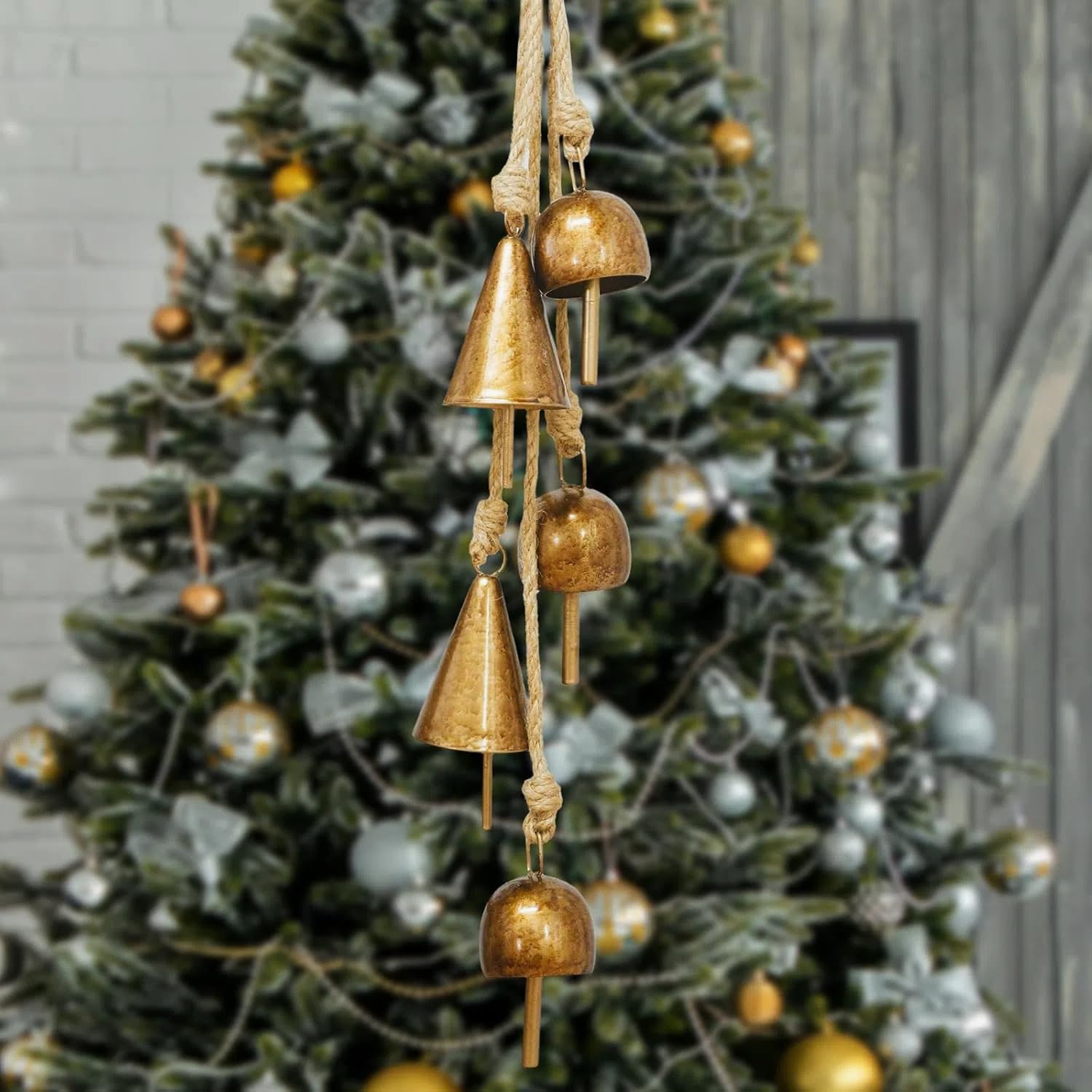 Amazon.com: Rustic Gold Metal Bells with Jute Rope for Christmas Tree ...