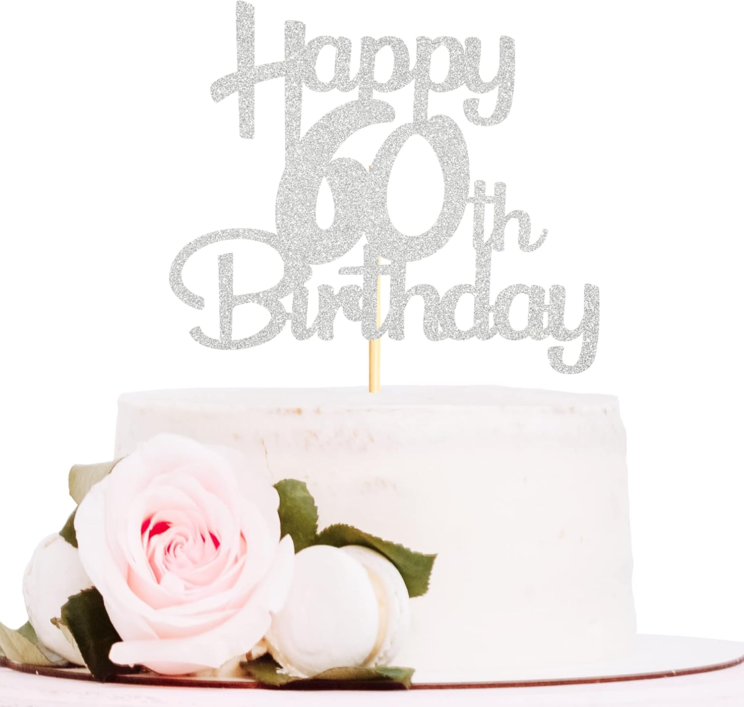 Amazon.com: Sotpot Happy 60th Birthday Cake Topper Silver Glitter 60th ...