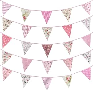 Amazon.com: Zwiebeco 39Ft Pink Floral Fabric Bunting Banner Triangle ...