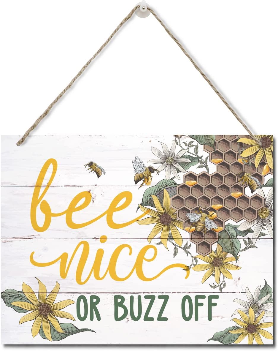 Amazon.com : Cusde Kitchen Bee Decor Poster Bee Nice Or Buzz Off Metal Tin Sign For Home Kitchen ...