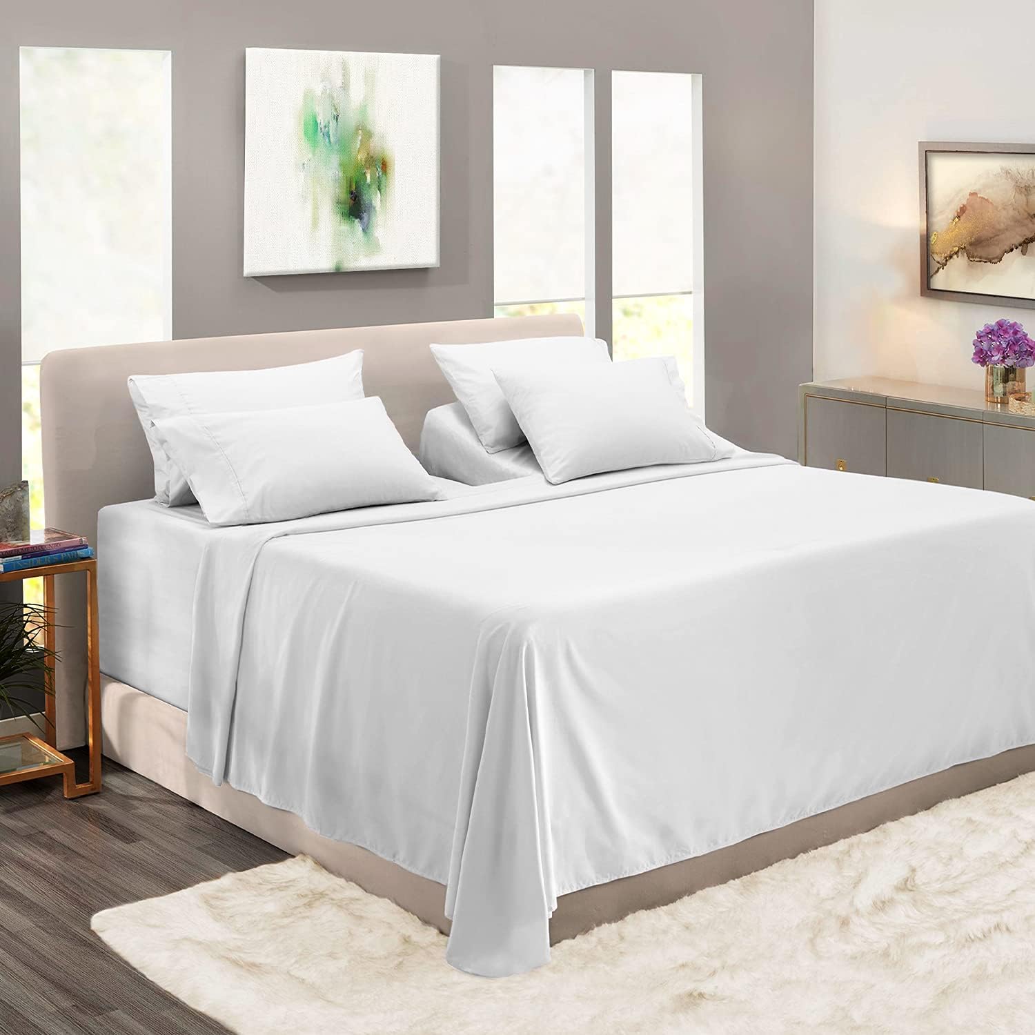 Amazon.com: Pizuna Pure 100% Cotton Split King Sheet Set White, 800 ...