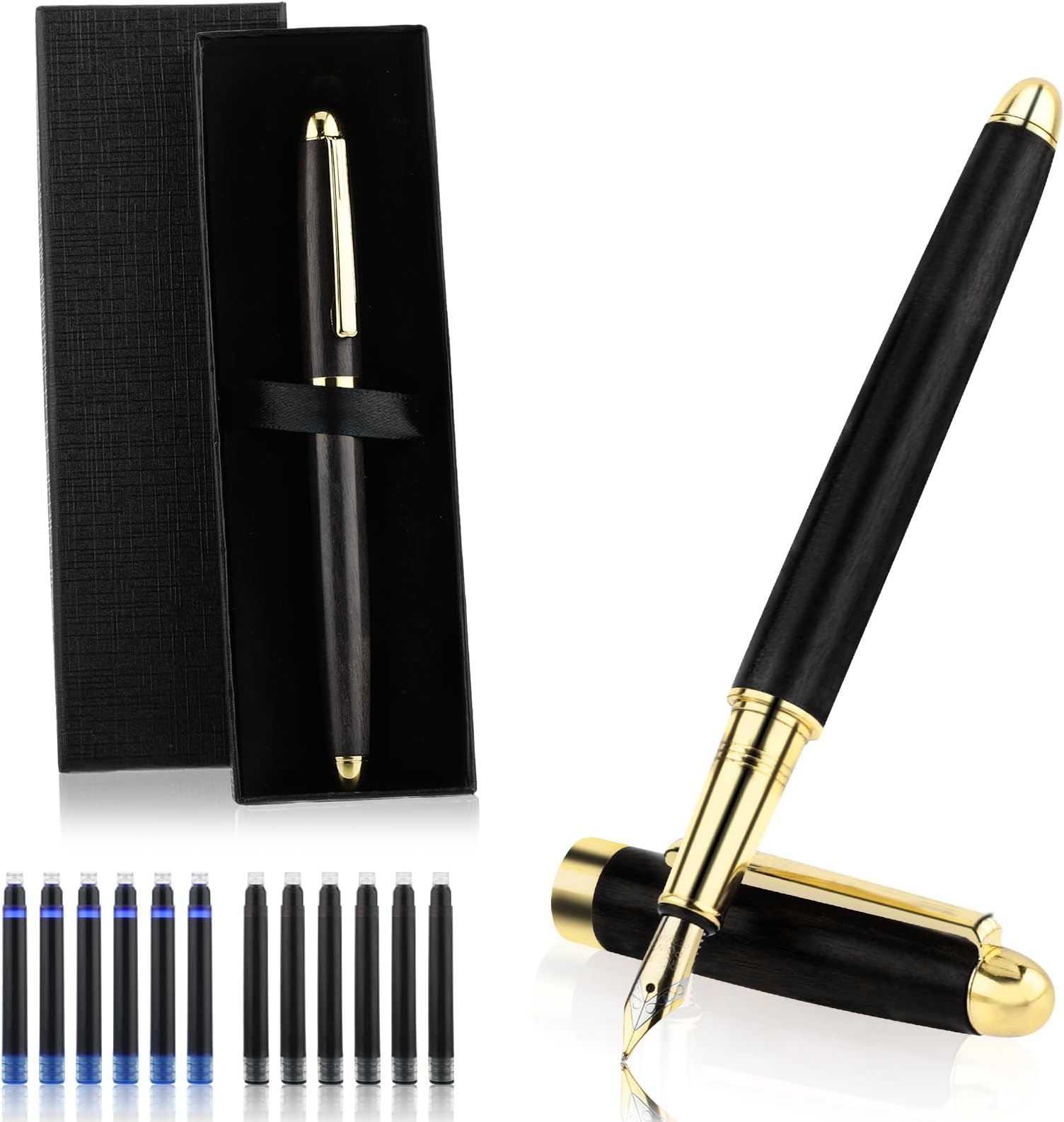 Amazon.com : TIESOME Brass Wooden Fountain Pen Set, Vintage Luxury Wood ...