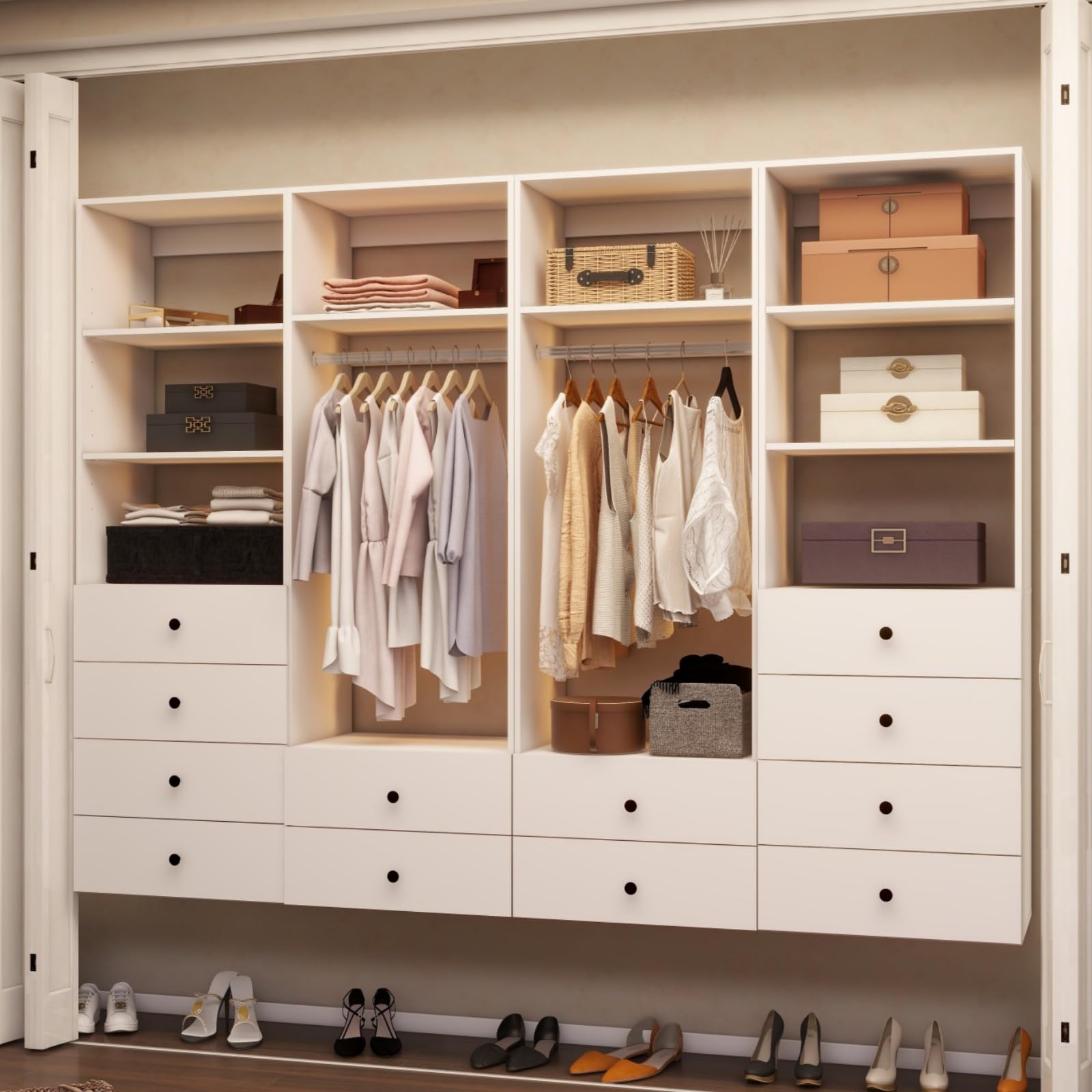 Amazon.com: Keloyid Modular Wooden Wardrobe Closet System Wall-Mounted ...