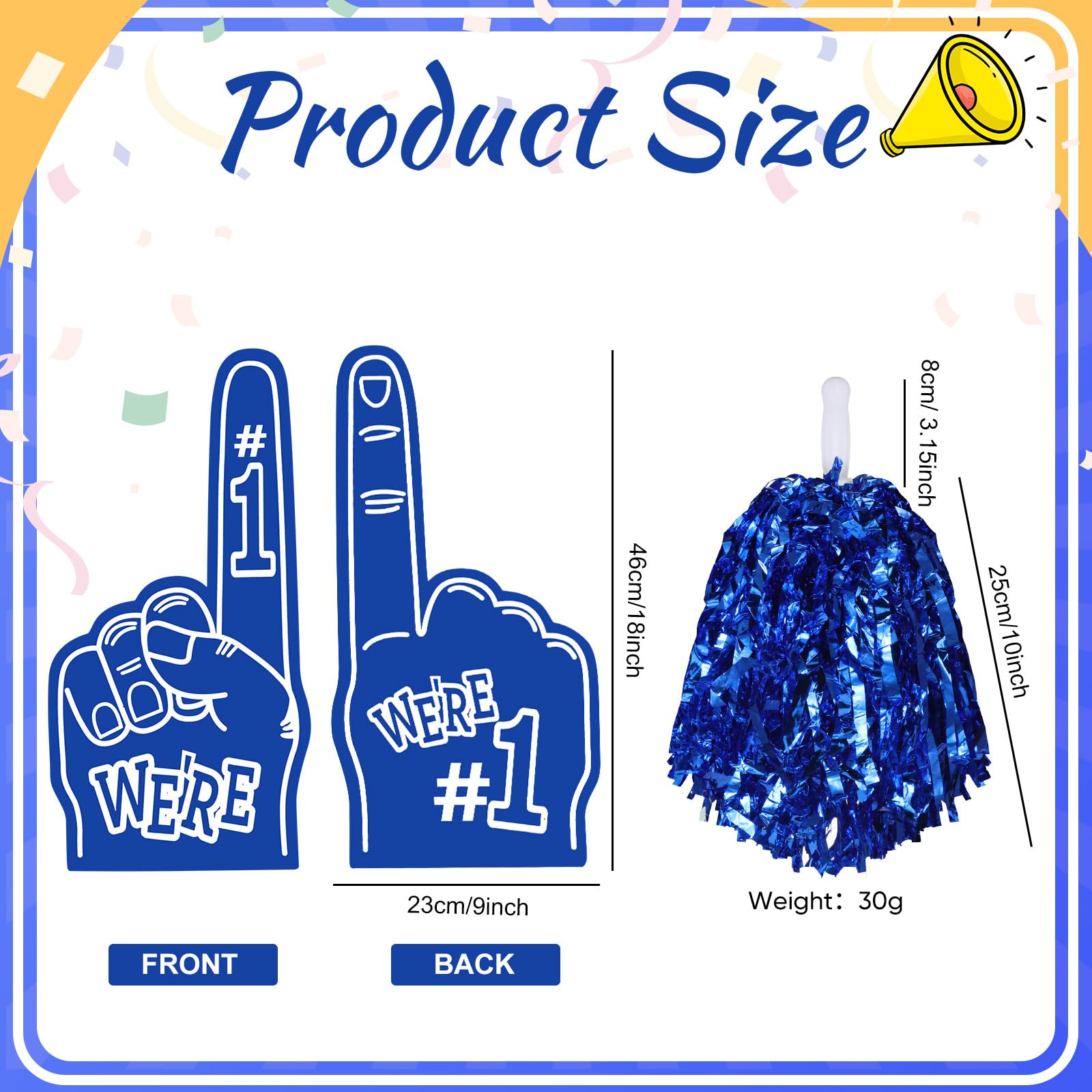 Leyndo 24 Pcs Giant Foam Finger and Pom Poms Cheerleading 18 in We're ...
