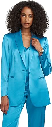 Anne Klein Women's Satin One-Button Peak-Lapel Jacket (Blue Ocean, 14 ...