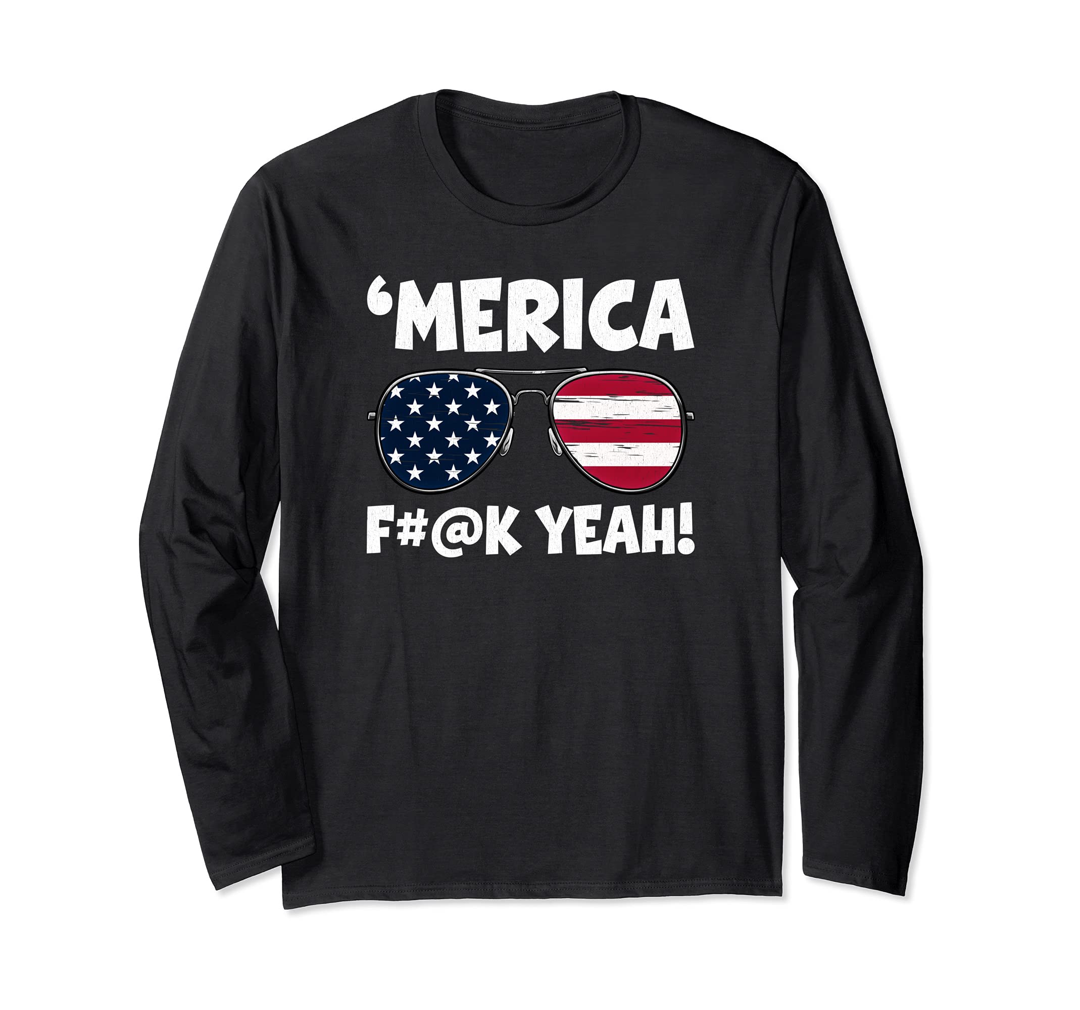 Amazon.com: Merica Fuck Yeah USA Flag Sunglasses Long Sleeve T-Shirt ...